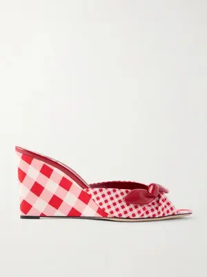 JIMMY CHOO Livi 85 Checked Wedge Mules - Red