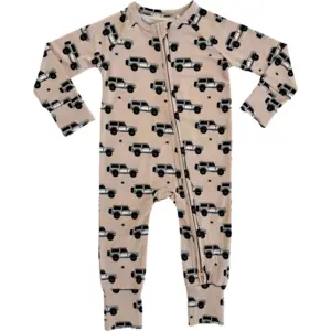 IN MY JAMMERS 4x4 Zipper Romper - Beige/black Cars