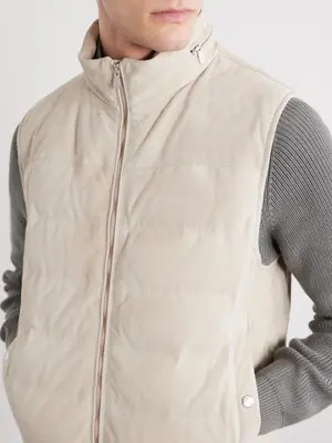 Brunello Cucinelli Suede Hooded Down Gilet