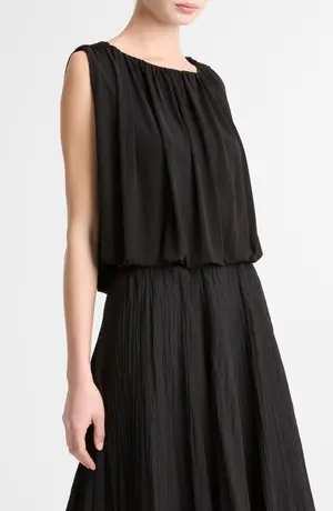 Vince Sleeveless Bubble Hem Top - Black