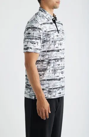 Bugatchi Hendrix Digital Abstract Print Pima Cotton Polo - Cement