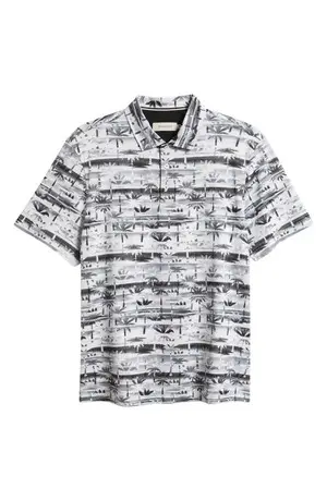 Bugatchi Hendrix Digital Abstract Print Pima Cotton Polo - Cement