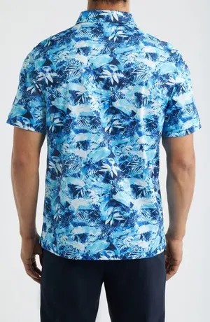 Bugatchi Hendrix Digital Abstract Print Pima Cotton Polo - Azure
