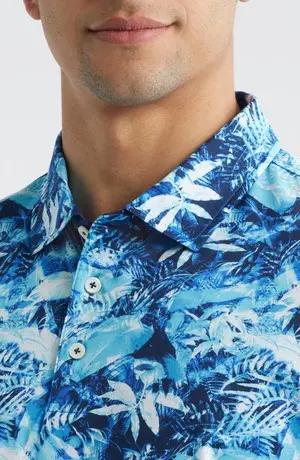 Bugatchi Hendrix Digital Abstract Print Pima Cotton Polo - Azure