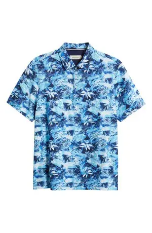 Bugatchi Hendrix Digital Abstract Print Pima Cotton Polo - Azure