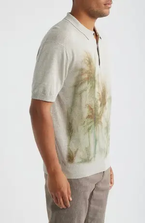 Bugatchi Palm Tree Graphic Linen & Cotton Polo Sweater - Limestone