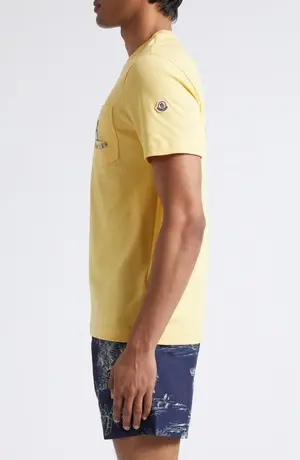 Moncler Logo Patch Embroidered Cotton Pocket T-shirt - Hay