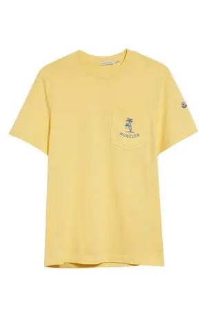 Moncler Logo Patch Embroidered Cotton Pocket T-shirt - Hay