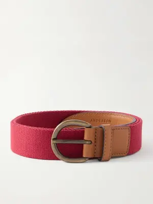 Anderson & Sheppard 3.5cm Leather-trimmed Woven Belt - Red