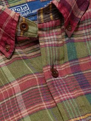 Polo Ralph Lauren Button-down Collar Checked Linen Shirt - Green