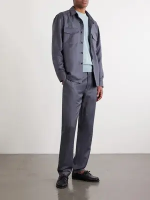 Canali Straight-leg Wool And Linen-blend Twill Suit Trousers - Blue