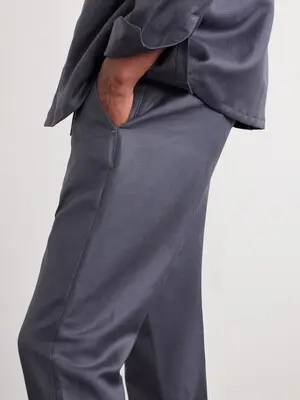 Canali Straight-leg Wool And Linen-blend Twill Suit Trousers - Blue