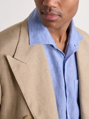 Ralph Lauren Purple Label Camp-collar Linen-chambray Shirt - Blue
