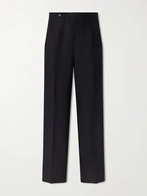 STOFFA Wide-leg Pleated Linen Trousers - Black