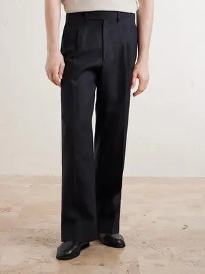 STOFFA Wide-leg Pleated Linen Trousers - Black