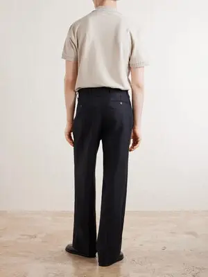 STOFFA Wide-leg Pleated Linen Trousers - Black