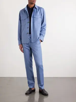 Canali Wool And Linen-blend Twill Shirt - Blue