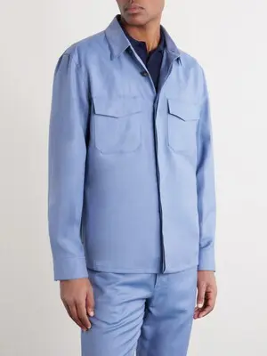 Canali Wool And Linen-blend Twill Shirt - Blue