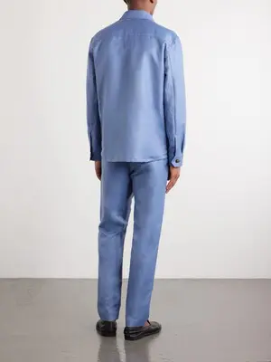 Canali Wool And Linen-blend Twill Shirt - Blue