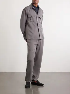 Canali Straight-leg Lyocell Drawstring Trousers - Gray