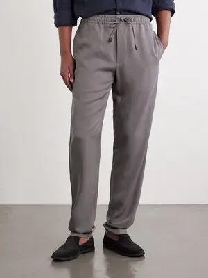 Canali Straight-leg Lyocell Drawstring Trousers - Gray