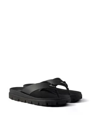Prada Rubber Thong Sandals With Enamelled Logo - Black