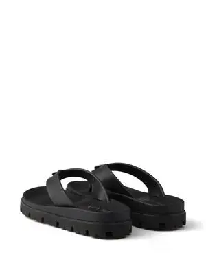 Prada Rubber Thong Sandals With Enamelled Logo - Black