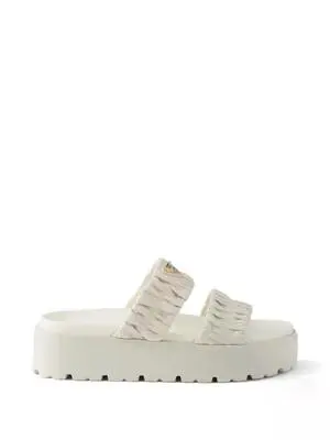 Prada Matelassé Nappa Leather Flatform Slides - Neutrals