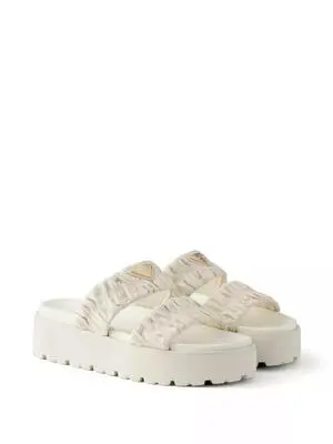 Prada Matelassé Nappa Leather Flatform Slides - Neutrals