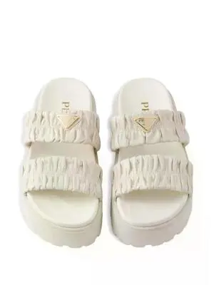 Prada Matelassé Nappa Leather Flatform Slides - Neutrals