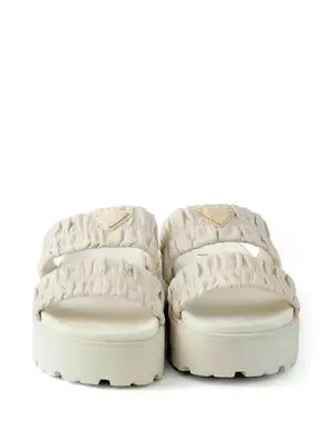 Prada Matelassé Nappa Leather Flatform Slides - Neutrals