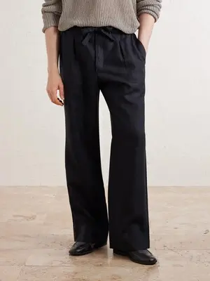 STOFFA Straight-leg Linen-twill Drawstring Trousers - Black