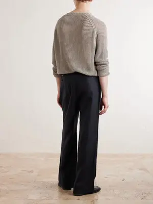 STOFFA Straight-leg Linen-twill Drawstring Trousers - Black