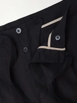 STOFFA Straight-leg Linen-twill Drawstring Trousers - Black