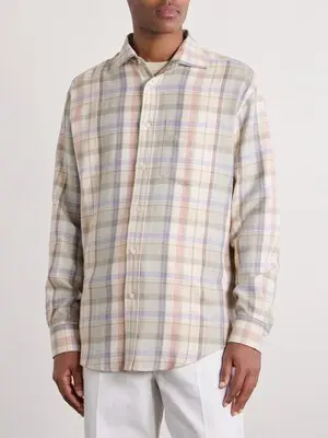 Ralph Lauren Purple Label Checked Hemp And Cotton-blend Twill Shirt - Neutrals