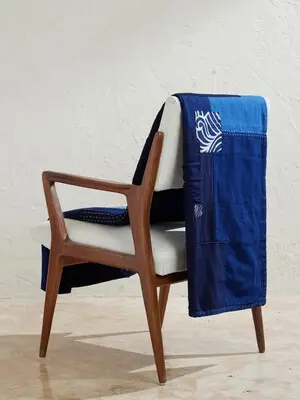 Blue Blue Japan Nenrin Patchwork Cotton And Linen-blend Blanket - Blue