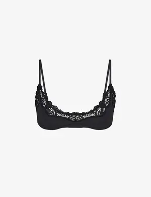 SKIMS Fits Everybody Lace-trimmed Stretch-woven Bra - Onyx