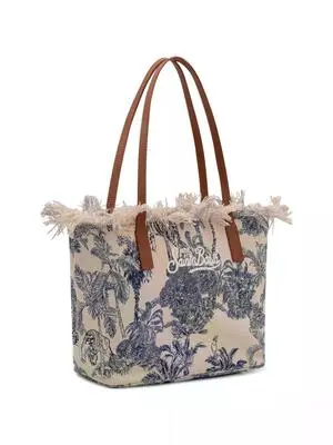 MC2 SAINT BARTH Printed Tote Bag With Fringed Trim - Neutrals