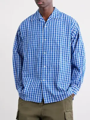 BEAMS Camp-collar Checked Cotton Shirt