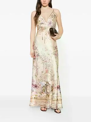 Camilla Floral-print Crystal-embellished Maxi Dress - Neutrals