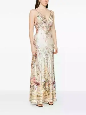 Camilla Floral-print Crystal-embellished Maxi Dress - Neutrals
