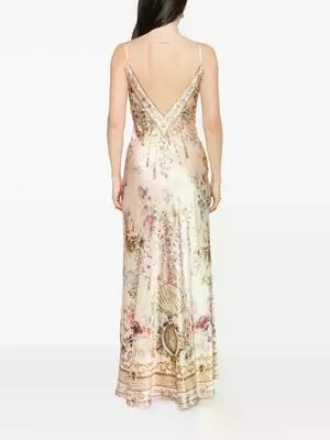 Camilla Floral-print Crystal-embellished Maxi Dress - Neutrals