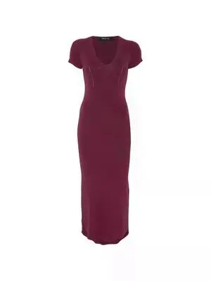 Federica Tosi Ribbed V-neck Midi Dress - Purple