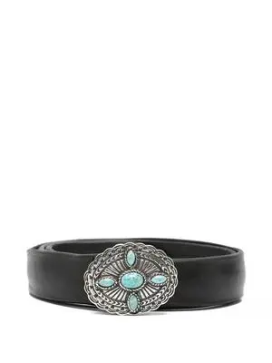 ORTIGNI Leather Belt With Embellished Buckle - Black