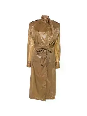 Saint Laurent Lavallière Double-Breasted Belted Trench Coat Neutrals