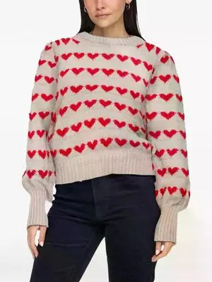 JACQUELINE DE YONG Heart-intarsia Puff-sleeve Sweater - Neutrals