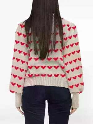 JACQUELINE DE YONG Heart-intarsia Puff-sleeve Sweater