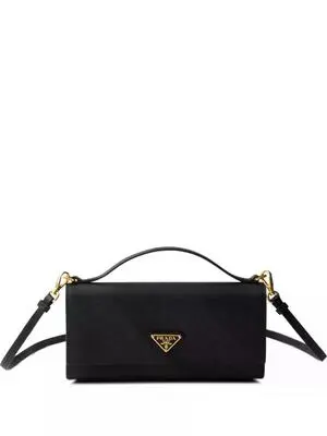 Prada Saffiano-leather Wallet With Shoulder Strap - Black
