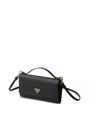 Prada Saffiano-leather Wallet With Shoulder Strap - Black