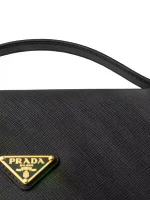 Prada Saffiano-leather Wallet With Shoulder Strap - Black